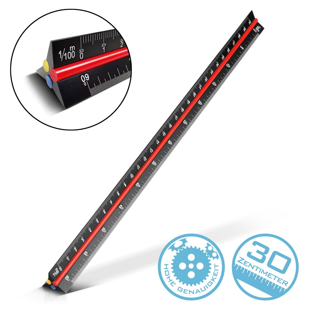 Steelworks Dreikant-Lineal 30 cm con escalas métricas en una escala de