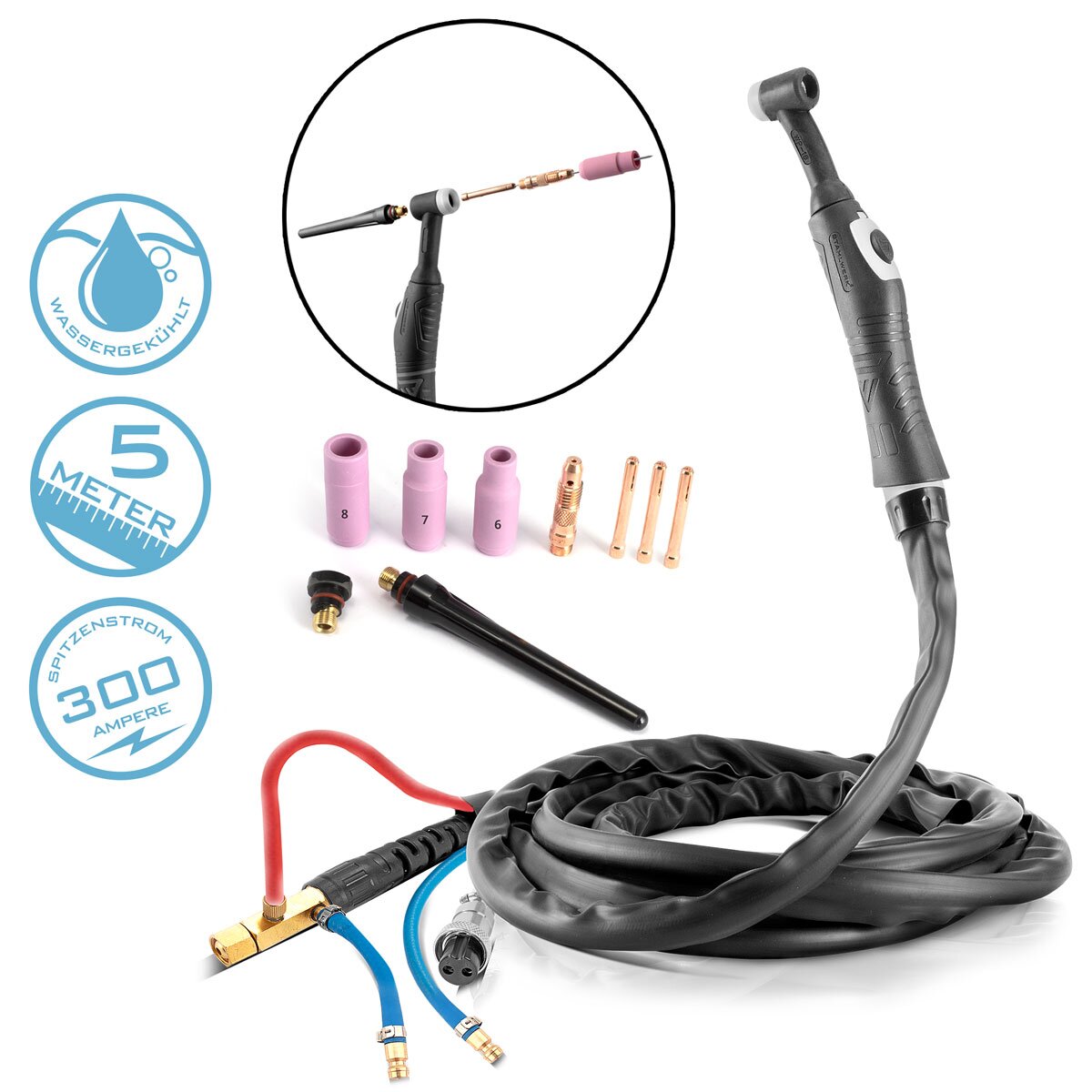 Steelwork of water -cooled WIG welding burner WP18 | SR18 to 300 A wit