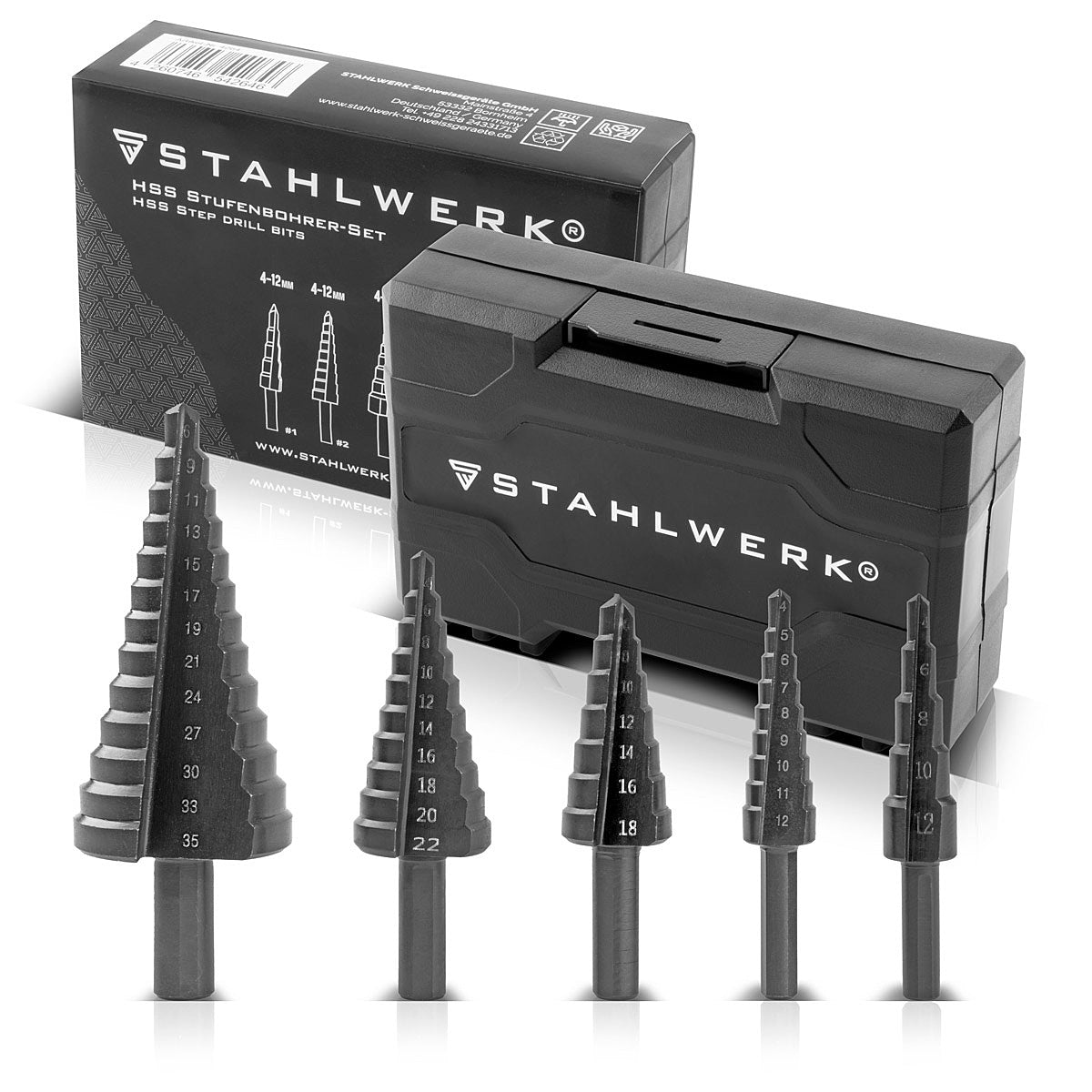 Steelwork HSS step drill / cone drill set 5 parts with tialn coating,